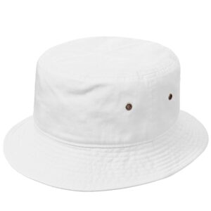 Men Women Unisex Cotton Bucket Hat 100% Cotton Packable for Travel Fishing Hunting Summer Camp (L/XL, White)