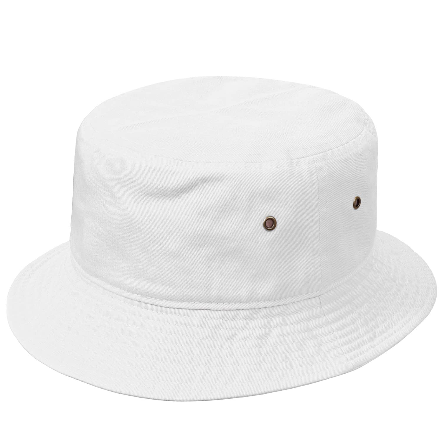 Men Women Unisex Cotton Bucket Hat 100% Cotton Packable for Travel Fishing Hunting Summer Camp (L/XL, White)