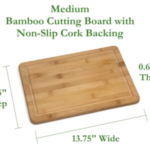 Lipper International Bamboo Wood Kitchen Cutting and Serving Board with Non-Slip Cork Backing, Medium, 13-3/4" x 9-3/4" x 5/8"