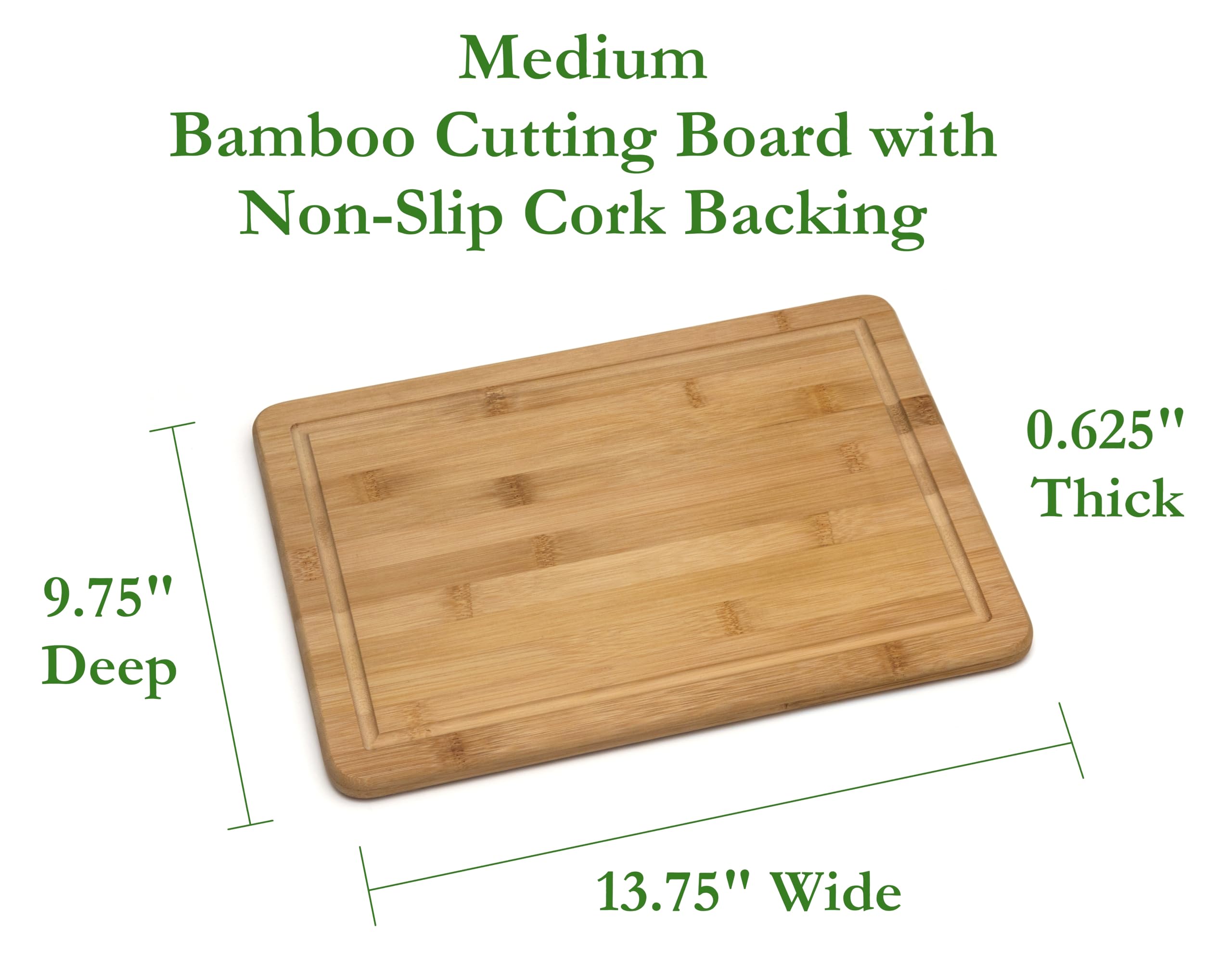 Lipper International Bamboo Wood Kitchen Cutting and Serving Board with Non-Slip Cork Backing, Medium, 13-3/4" x 9-3/4" x 5/8"