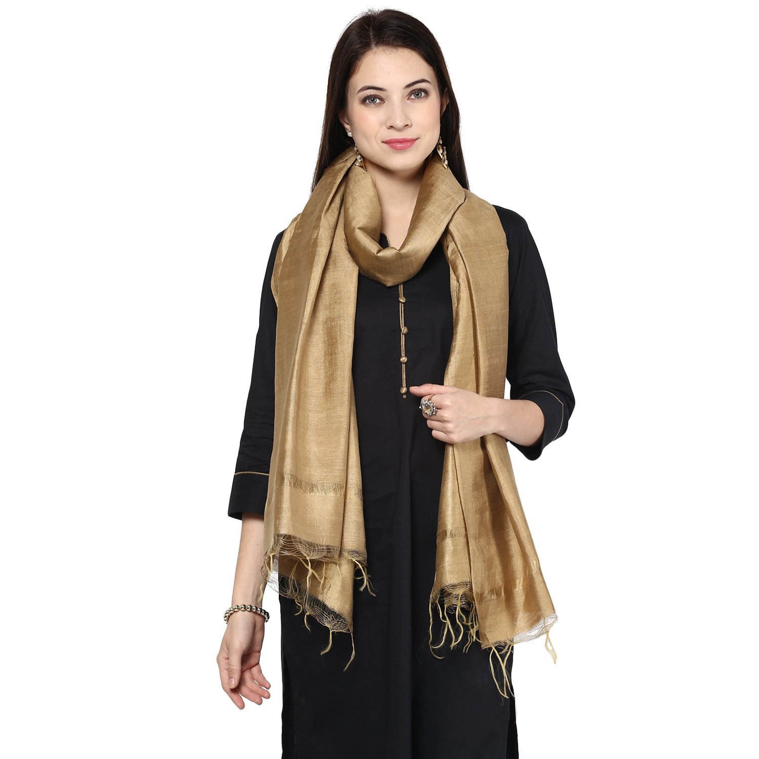 DUPATTA BAZAAR Women's Gold Cotton Silk Dupatta