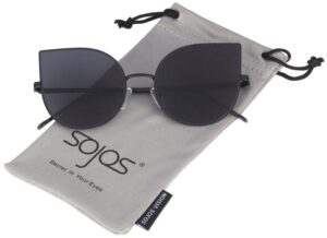 sojos cat eye mirrored flat lenses ultra thin light metal frame women sunglasses sj1022 with black frame/grey lens