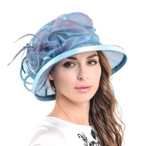 f&n story lady kentucky church derby dress wedding party hat drown brim s043 (peacock blue)