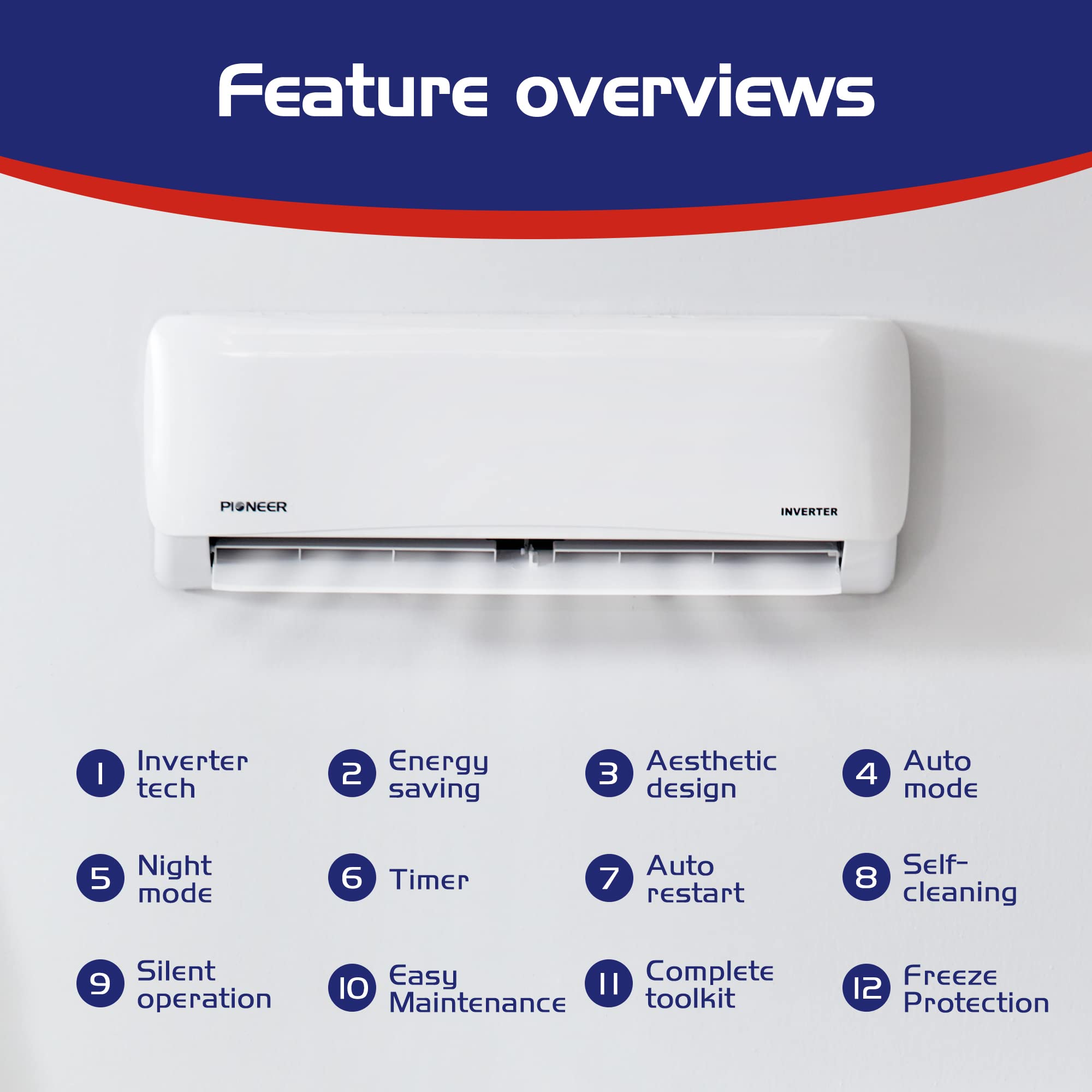 Pioneer Air Conditioner WYS012A-20 Wall Mount Ductless Inverter+ Mini Split Heat Pump, 12000 BTU-110/120V