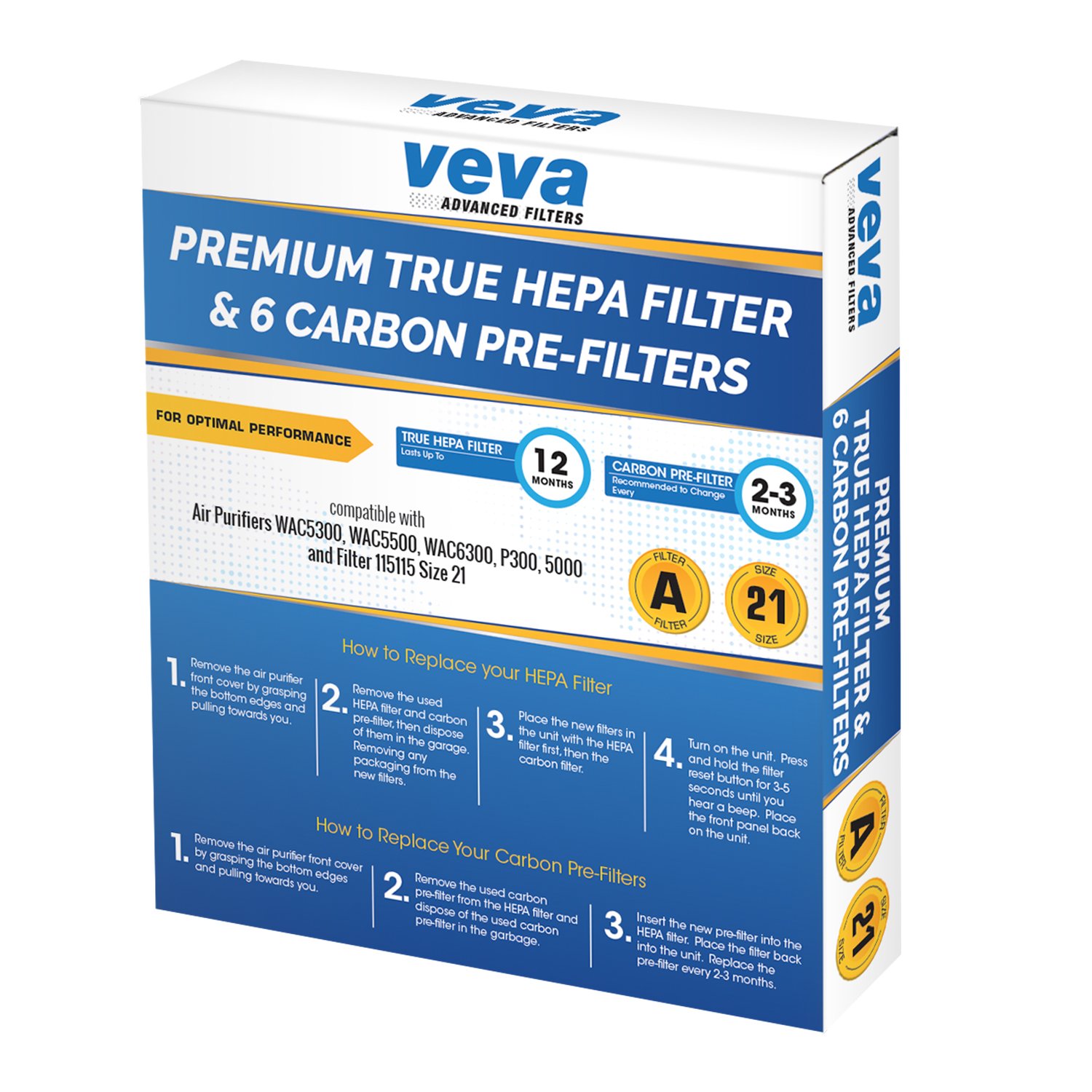 VEVA PREMIUM HEPA FILTER & 6 CARBON PRE-FILTERS