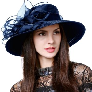 hisshe lightweight kentucky derby church dress wedding hat #s052, s062-navy, medium