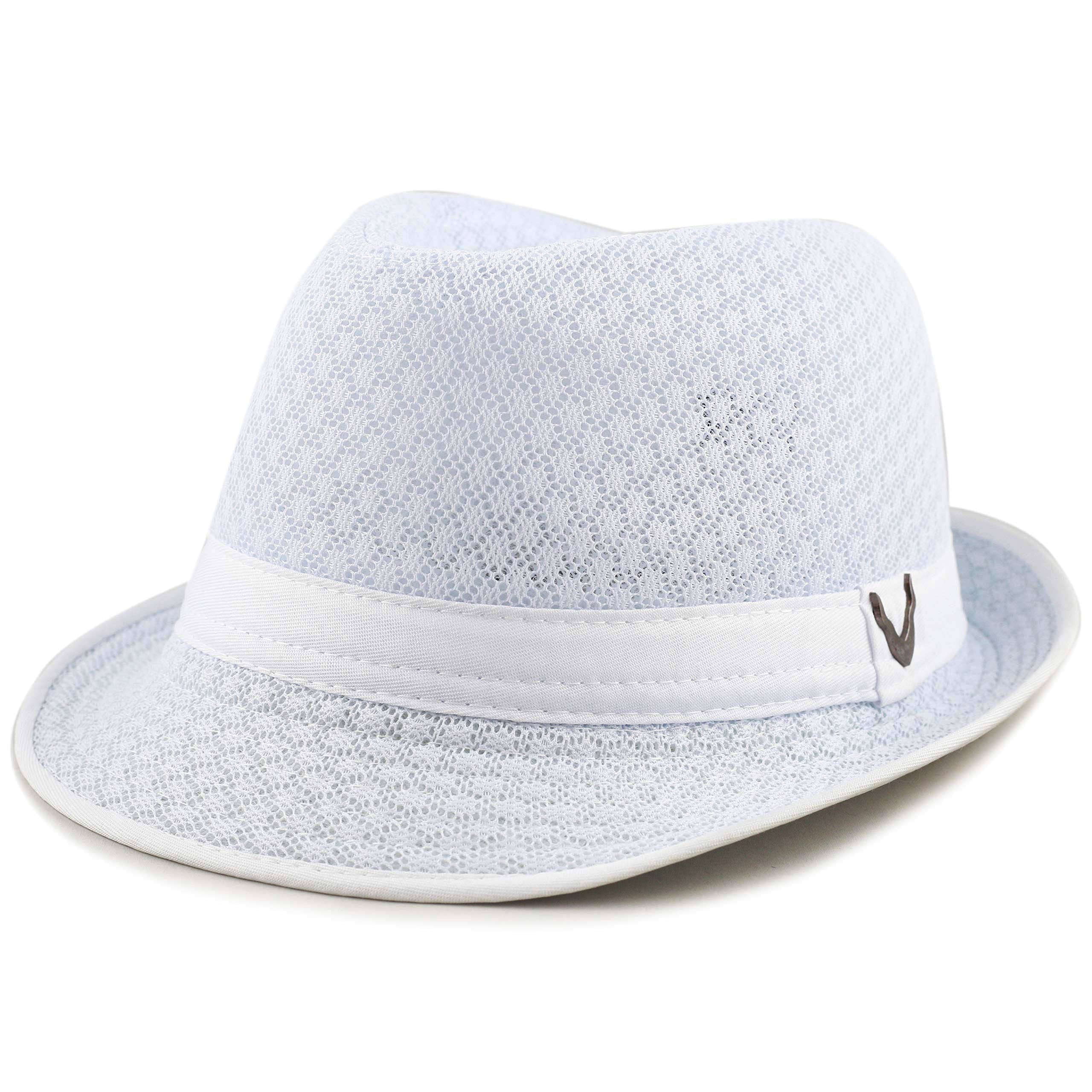 The Hat Depot Light Weight Classic Soft Cool Mesh Crushable Fedora hat (L/XL, White)