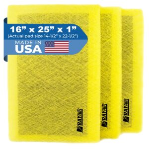 rayair supply 16x25 replacement filter pads designed to fit micropower guard air cleaner 16x25 refills (3 pack) yellow