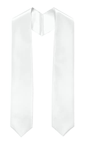 GradPlaza Plain Graduation Stole Sash 60'' Long White Adults Graduation Sash for high school and college