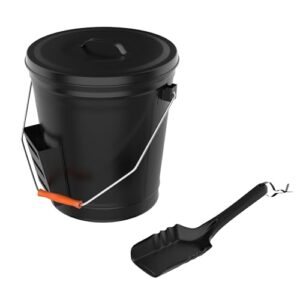 home-complete 4.75 gallon black ash bucket with lid and shovel-essential tools for fireplaces, fire pits, wood burning stoves-hearth accessories