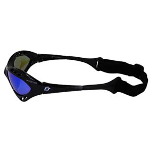 Birdz Seahawk Padded Polarized Sunglasses Jet Ski Kayaking Watersports Jetski Goggles with Built in Strap Black Frame and Blue Mirror Lens