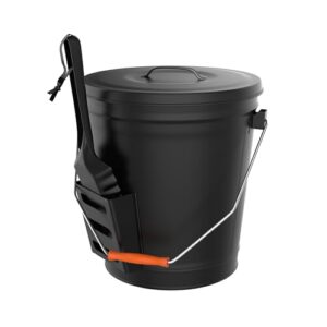 Home-Complete 4.75 Gallon Black Ash Bucket with Lid and Shovel-Essential Tools for Fireplaces, Fire Pits, Wood Burning Stoves-Hearth Accessories