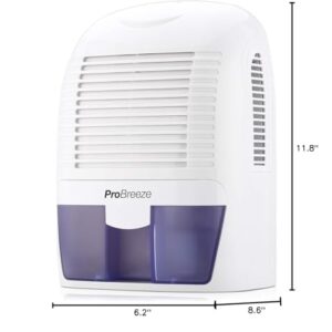 Pro Breeze Electric Mini Dehumidifier, 2200 Cubic Feet (250 sq ft), Compact and Portable for High Humidity in Home, Kitchen, Bedroom, Basement, Caravan, Office, Garage