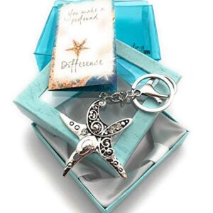 Smiling Wisdom - Starfish Story Appreciation Small Keepsake Card and Keychain Gift Set - You Make a Profound Difference - Ornate Swirl Keychain