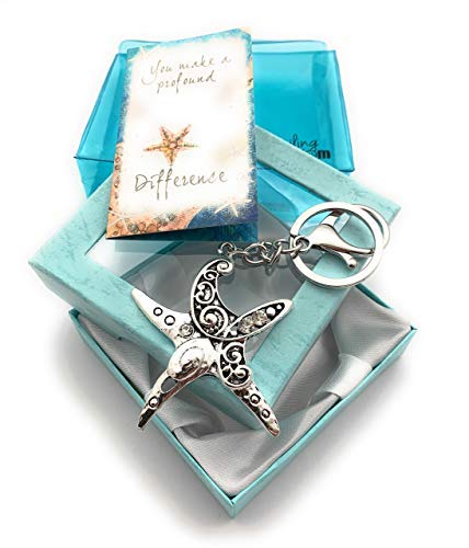 Smiling Wisdom - Starfish Story Appreciation Small Keepsake Card and Keychain Gift Set - You Make a Profound Difference - Ornate Swirl Keychain