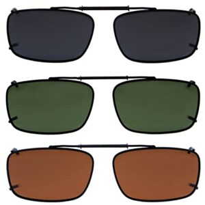 Eyekepper 3-pack Clip-on Polarized Sunglasses 56 * 34MM Grey/Brown/G15 Lens