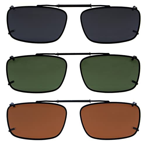 Eyekepper 3-pack Clip-on Polarized Sunglasses 56 * 34MM Grey/Brown/G15 Lens