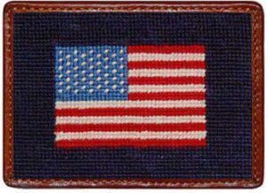 american flag needlepoint credit card wallet in navy by smathers & branson