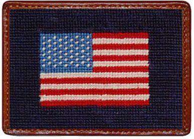 American Flag Needlepoint Credit Card Wallet in Navy by Smathers & Branson