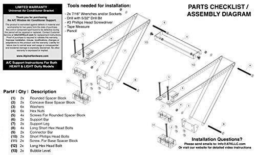 Universal Window Air Conditioner & Heat Pump Bracket - Heavy-Duty Window AC Support - Support Air Conditioner Up to 180 lbs. - for 12000 BTU AC to 24000 BTU AC Units (Heavy Duty)