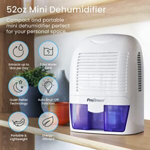 Pro Breeze Electric Mini Dehumidifier, 2200 Cubic Feet (250 sq ft), Compact and Portable for High Humidity in Home, Kitchen, Bedroom, Basement, Caravan, Office, Garage