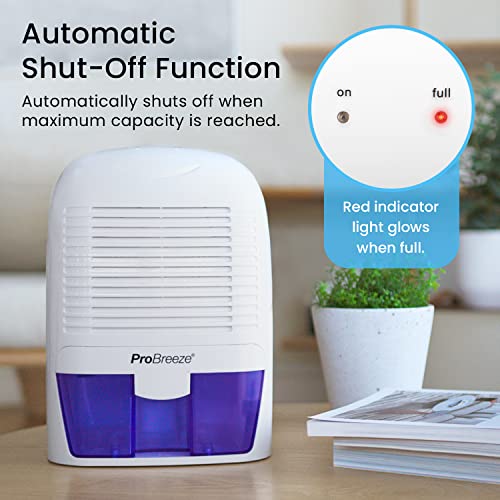 Pro Breeze Electric Mini Dehumidifier, 2200 Cubic Feet (250 sq ft), Compact and Portable for High Humidity in Home, Kitchen, Bedroom, Basement, Caravan, Office, Garage