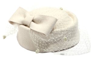 pillbox hat fascinator beret wedding party top hat church wool hat for women (ivory)