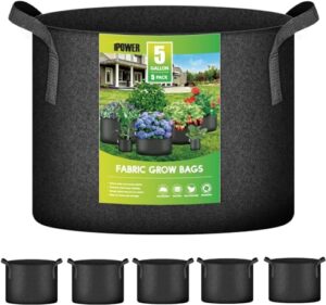 ipower 5 gallon 5 pack grow bags nonwoven fabric pots aeration container with strap handles for garden and planting, 5-pack black, 5 gallon