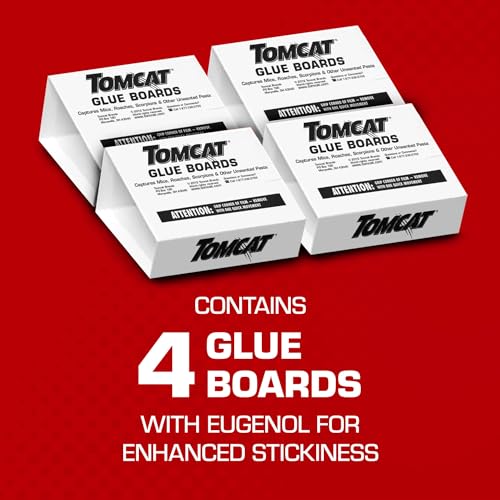 Tomcat Glue Boards with Immediate Grip Glue for Mice, Cockroaches, and Insects, Use Flat or Covered, Ready-To-Use, 4 Traps