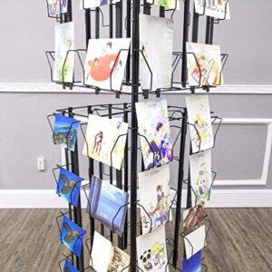 64 Adjustable Pockets Display Rack 5x7 7x5 up to 9.3" Wide X 8" Tall Cards, 1.27" deep Pockets, Double Tier Greeting Post Card Christmas Holiday Spinning Rack Stand Black 11603-BLACK