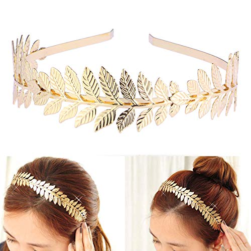 Toyvian Bridal Hair Crown Roman Goddess Leaf Branch Dainty Head Dress Boho (Gold)