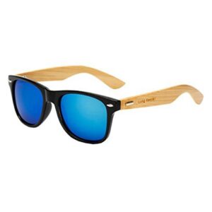 long keeper bamboo wood arms sunglasses for women men (black, blue)