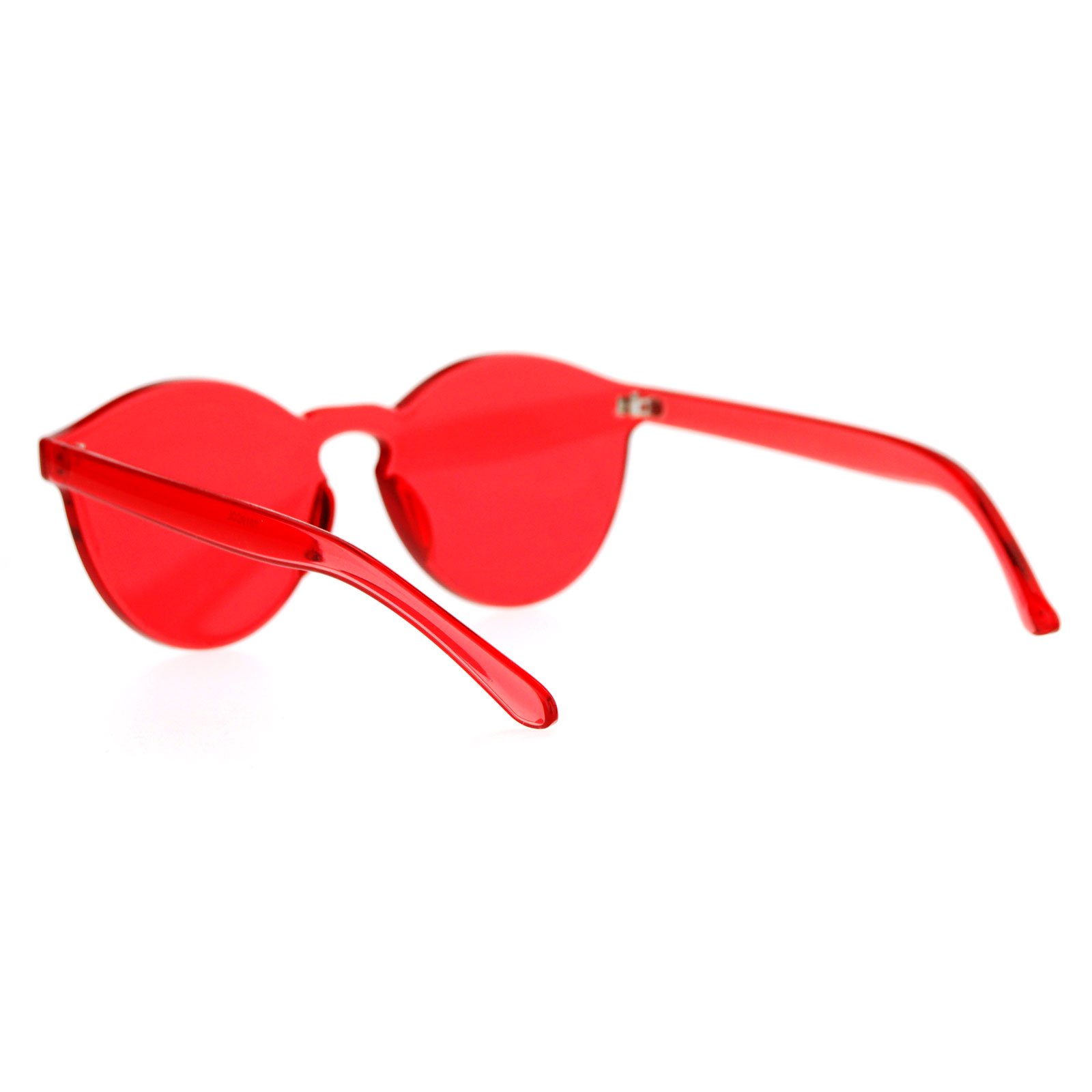 Rimless Flat Lens Sunglasses One Thick Translucent Round Lens Frame Red