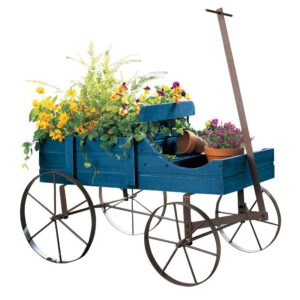 collections etc amish wagon decorative indoor/outdoor garden backyard planter, blue