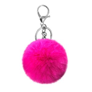 cityelf cute faux rabbit fur ball pom pom keychain car key ring handbag tote bag pendant purse charm (rose)