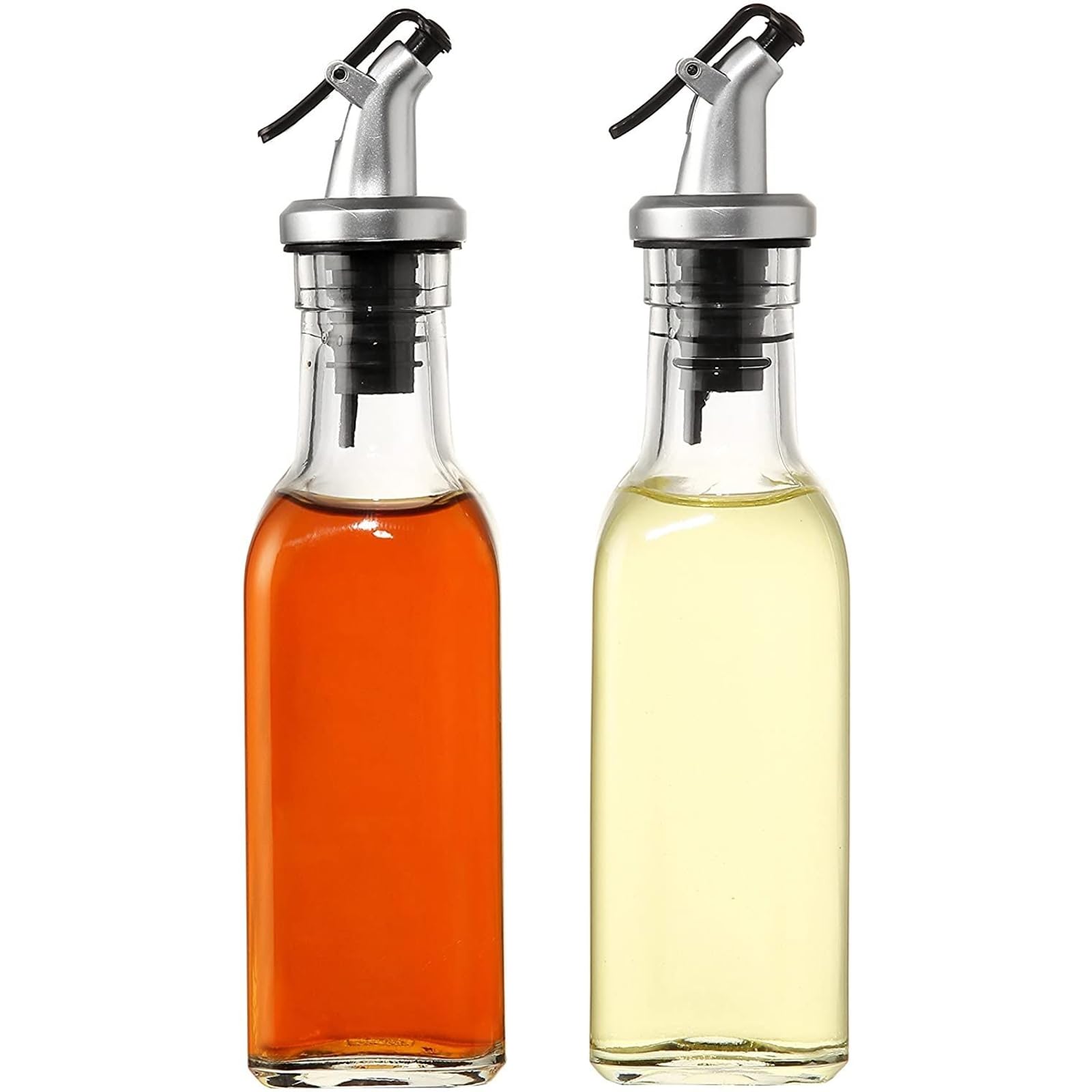 Juvale Set of 2, Oil and Vinegar Cruet Dispenser Set, Glass Bottles for Olive Oil, Small Oil Dispenser for Kitchen, 150 ml Each