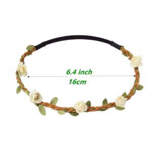 Candygirl Rose Bohemian Flower Crown Headbands - 12pcs Floral Garland Headpieces for Women and Girls