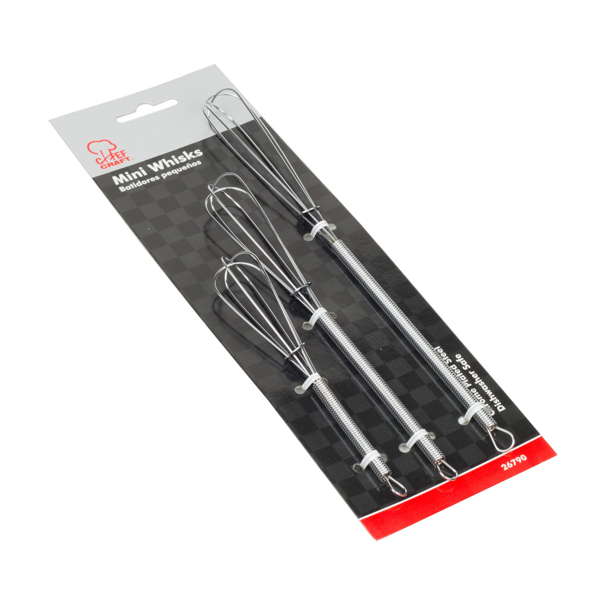 Chef Craft Classic Mini Sturdy Whisk, 5.5, 7, and 9 inch 3 piece set, Chrome