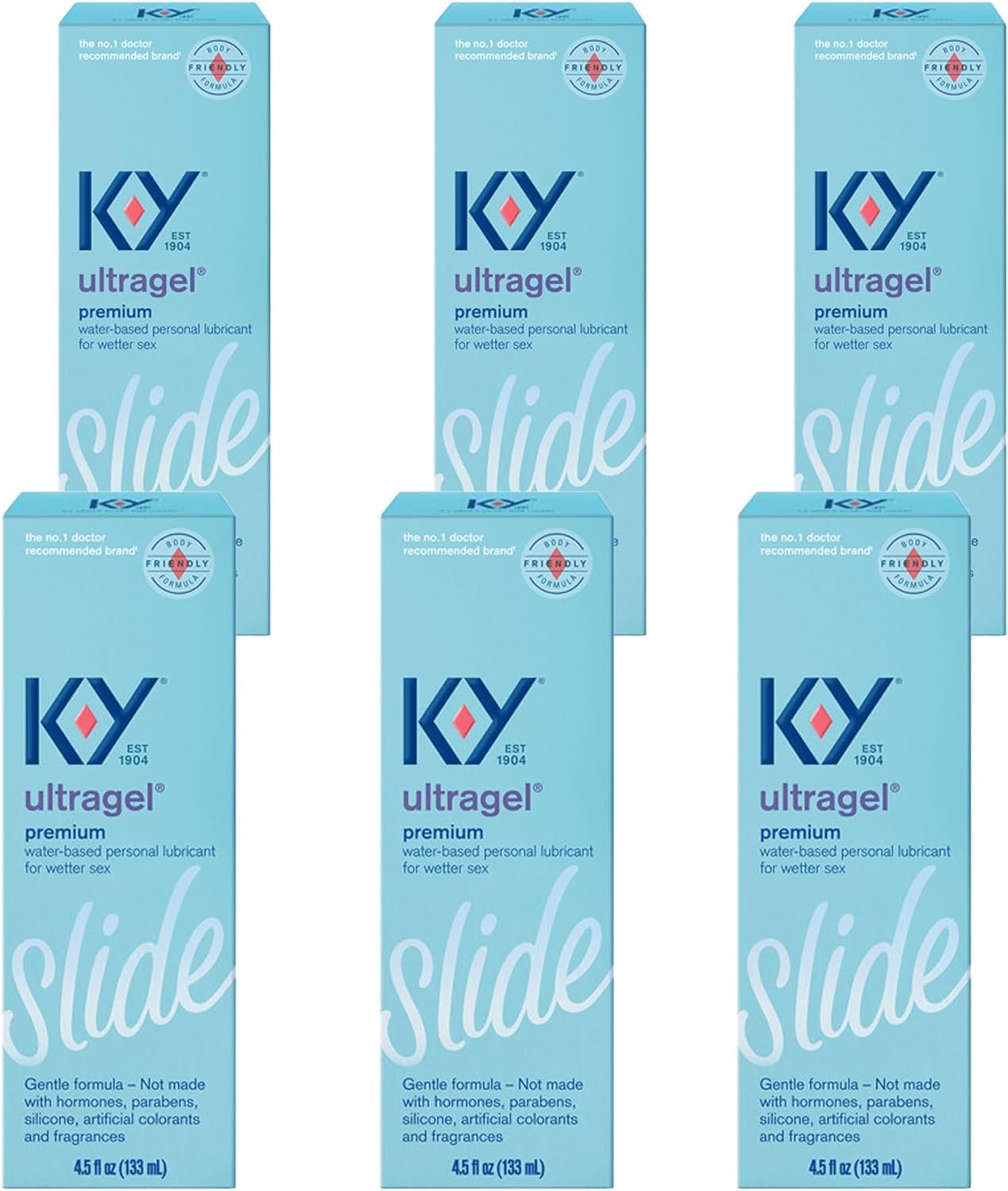 K-Y Ultragel Lube, Personal Lubricant, New Water-Based Formula, Safe for Anal Sex, Safe to Use with Latex Condoms, for Men, Women and Couples, Body Friendly 4.5 FL OZ (Pack of 6)