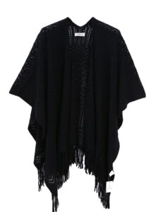 knit shawl wrap for women - soul young ladies fringe knitted poncho blanket cardigan cape(one size,black)