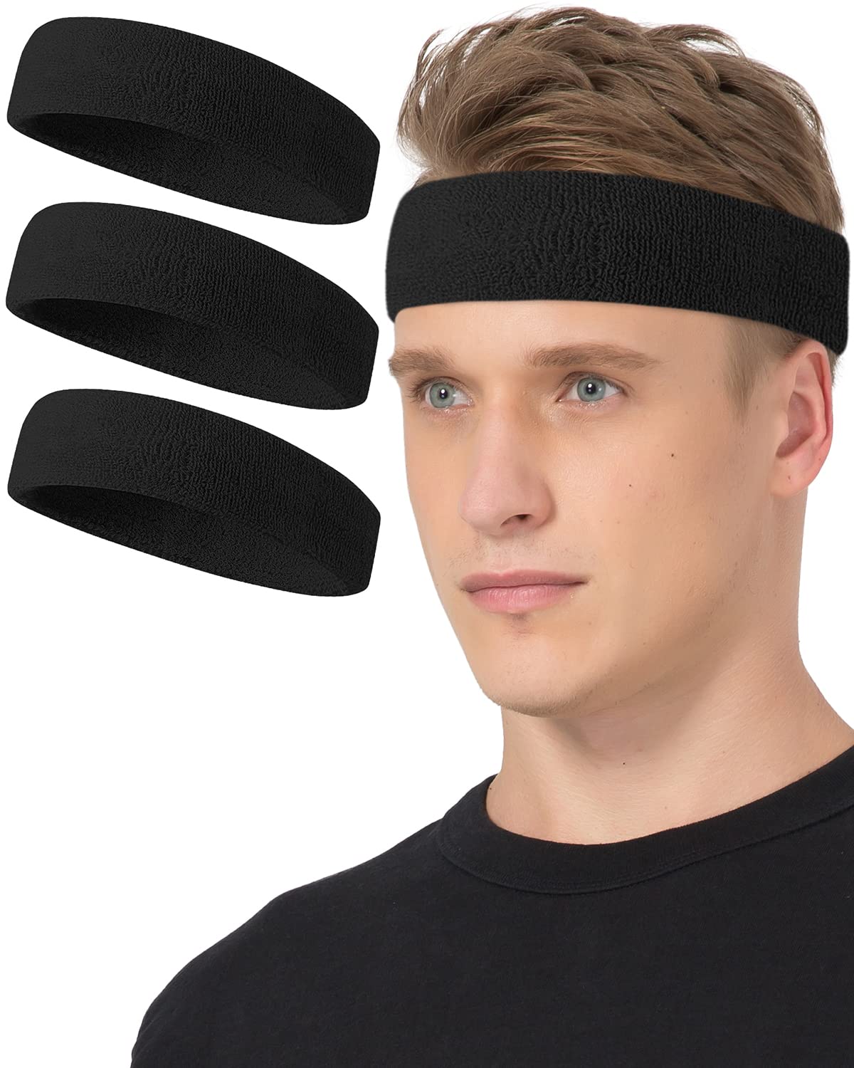 Tanluhu Sweatbands Sport Headbands for Working Out, Execise, Tennis, Basketball, Running - Terry Cloth Athletic Sweat Cotton Headband Outdoor for Men & Women