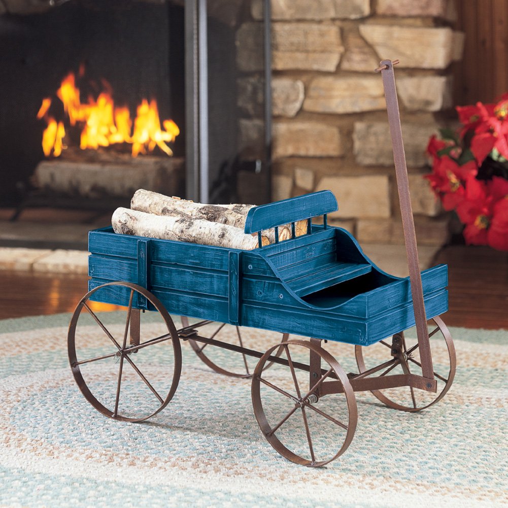 Collections Etc Amish Wagon Decorative Indoor/Outdoor Garden Backyard Planter, Blue