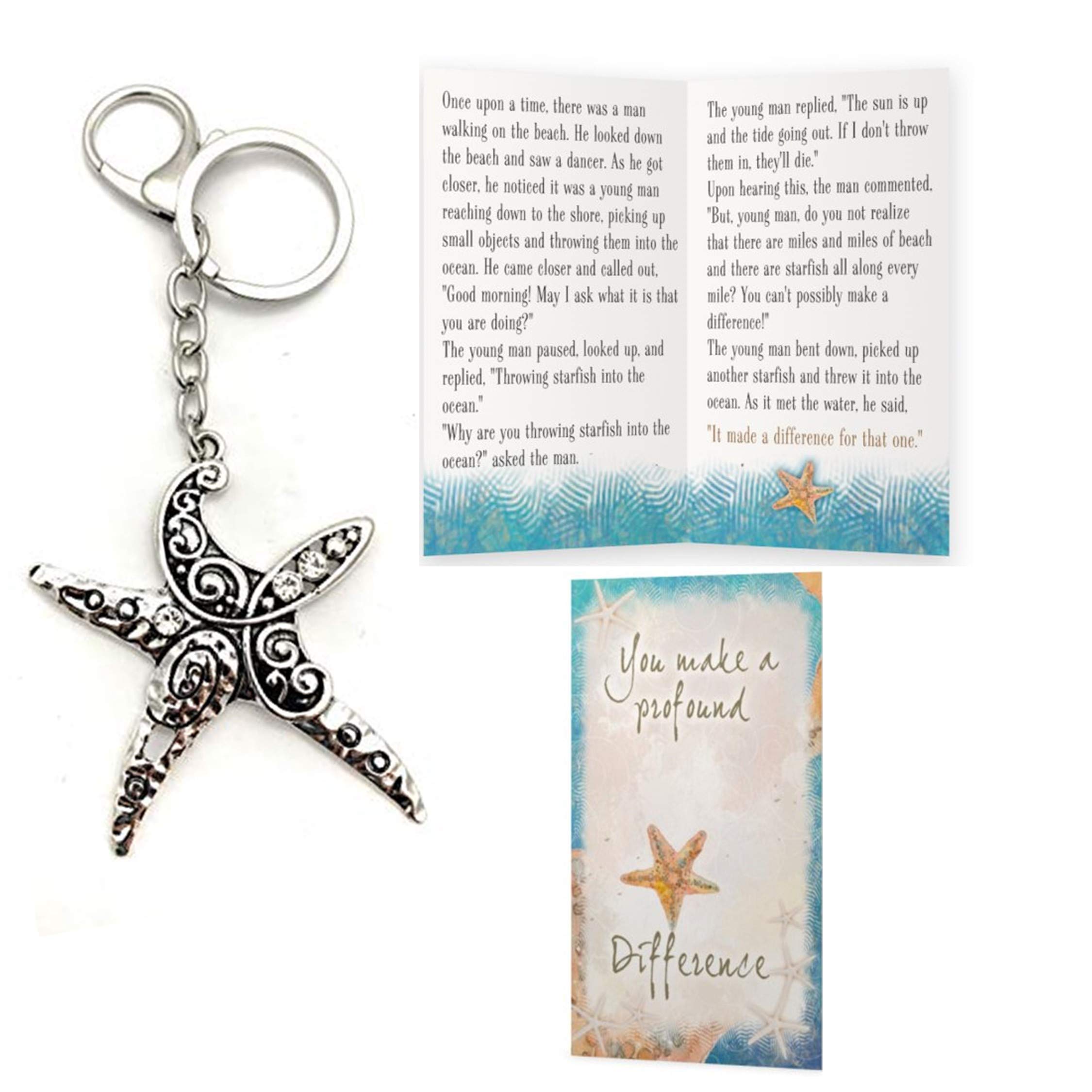 Smiling Wisdom - Starfish Story Appreciation Small Keepsake Card and Keychain Gift Set - You Make a Profound Difference - Ornate Swirl Keychain