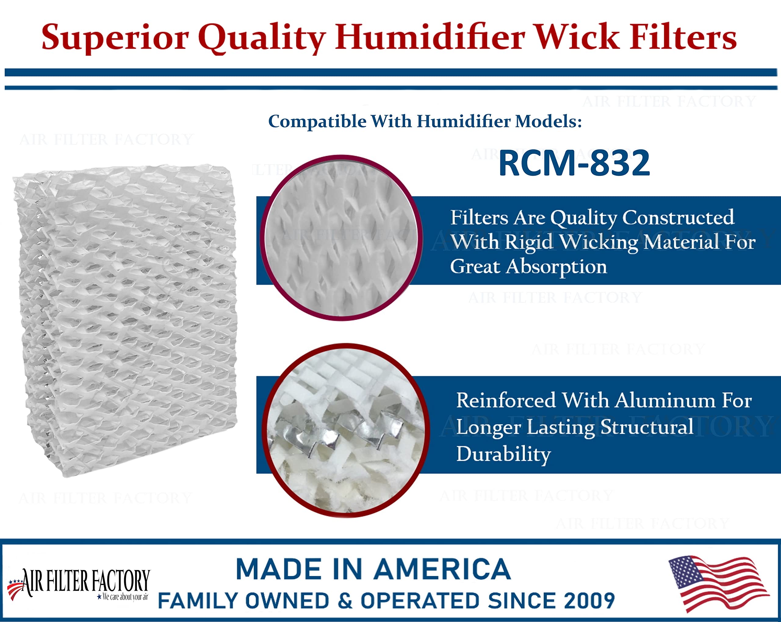 Air Filter Factory Replacement For ReliOn RCM-832 Humidifier Wick Filters 2-Pack