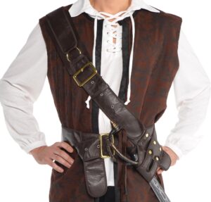 party city pirate bandolier belt costume for teens & adults - costume includes one adjustable brown faux leather belt - costumes for halloween, birthday parties & themed events