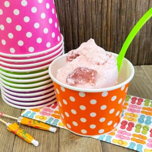 12 Ounce Disposable Paper Treat Cups Ice Cream Bowls -Plastic Spoons - Paper Straws - Ice Cream Sundae Kit for 24 - Blue, Pink, Orange, Yellow, Green, Red, Purple