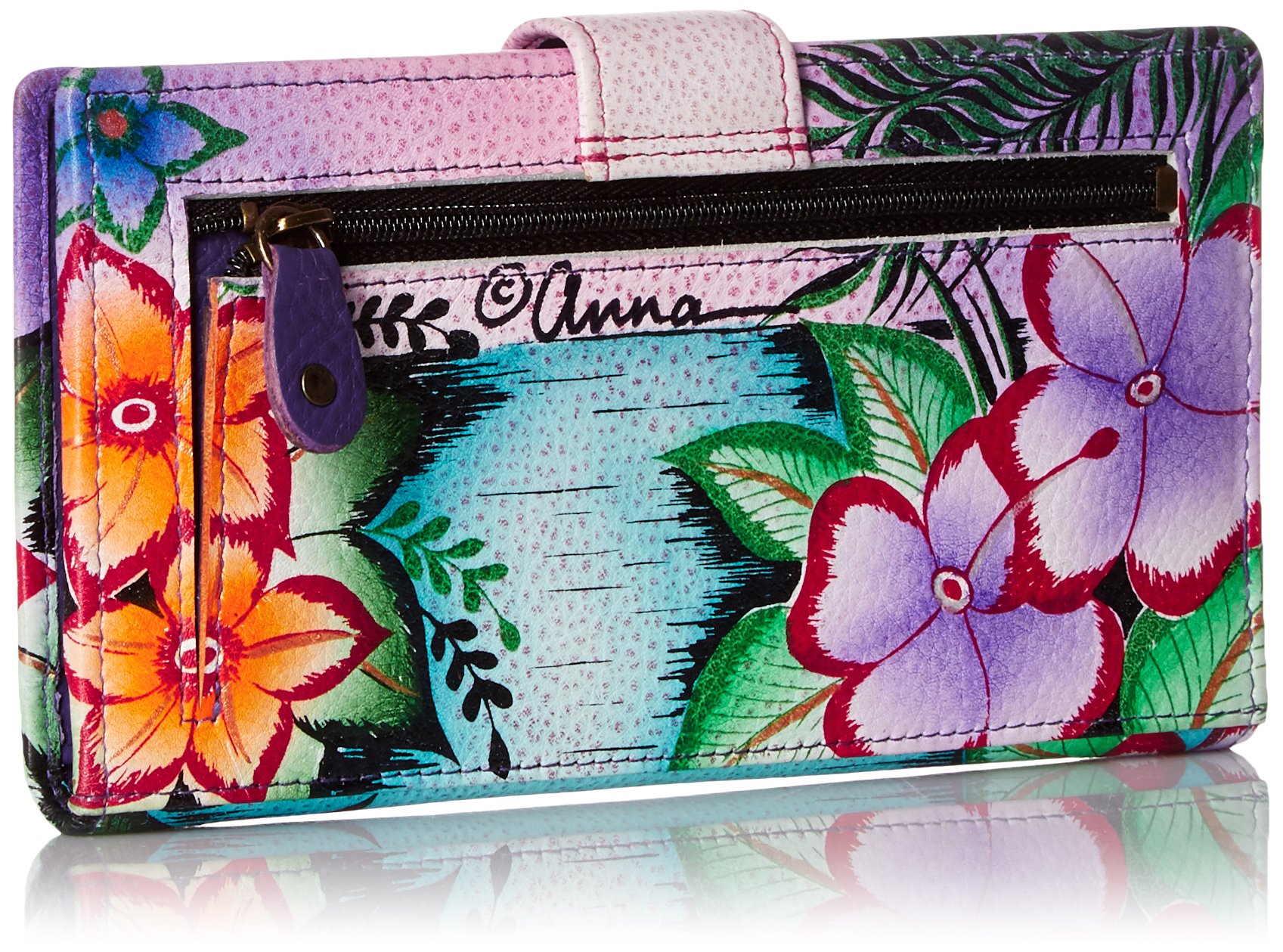 Anna by Anuschka Women’s Hand-Painted Genuine Leather Two Fold Wallet - Tropical Flamingos