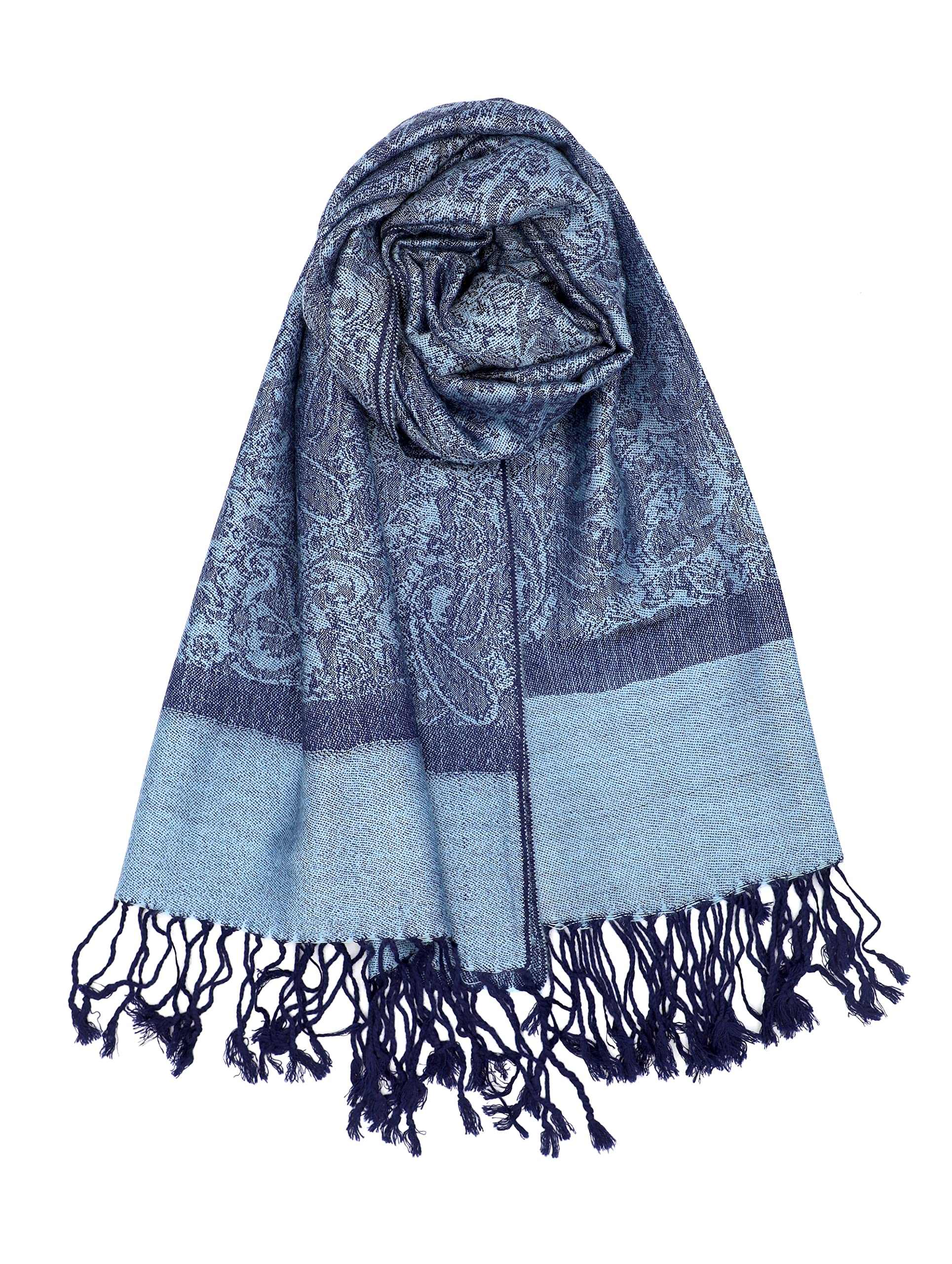 Achillea Two Tone Vintage Jacquard Paisley Pashmina Shawl Wrap Scarf (Steel Blue)