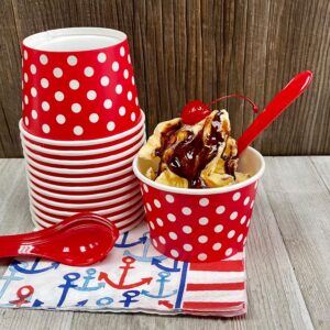 12 Ounce Disposable Paper Treat Cups Ice Cream Bowls -Plastic Spoons - Paper Straws - Ice Cream Sundae Kit for 24 - Blue, Pink, Orange, Yellow, Green, Red, Purple