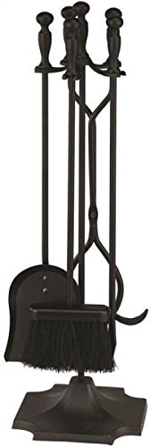 Rocky Mountain Goods 5 Pcs Fireplace Tool Set Black 31” Large - Shovel, brush, poker, tongs, stand - Heavy duty wrought iron tools with decorative finish - Ergonomic Ball handles